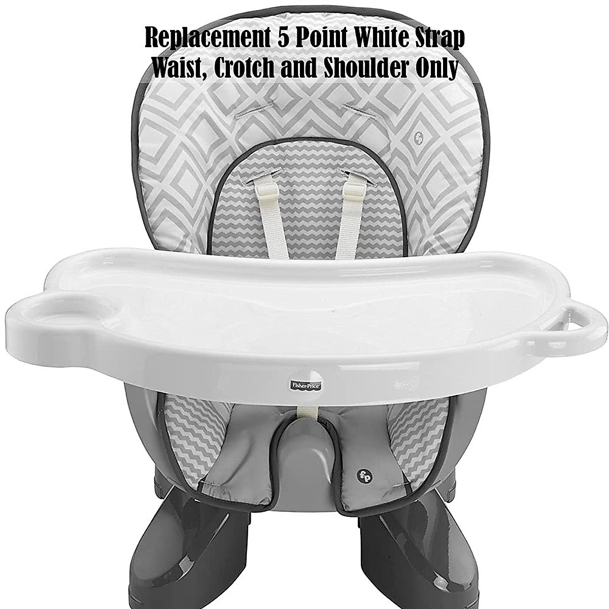 Replacement Part for Fisher-Price Spacesaver Highchair - Fits Many Models ~ 5 Point White Strap ~ Waist, Crotch and Shoulder