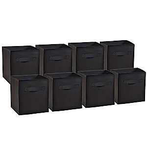 Klozenet 11 inch cube storage bins 8-pack, Fabric Collapsible Storage Bins Durable and Sturdy With Handle For Closet Shelves, Storage, Books, Cloth and Toys/ foldable Cubby Organizer, (Black)