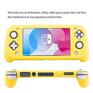YoRHa Handle Grip Soft Silicone Rubber Protective Cover Case (Mango Yellow) x 1 and Thumbsticks x 4 for Nintendo Switch Lite - 9.2019 Slim Model