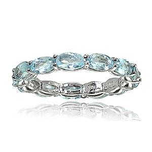 Ice Gems Sterling Silver Blue Topaz 5x3mm Oval-cut Eternity Band Ring, Size 8
