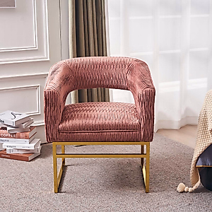 MOJAY Modern Accent Chair,Comfy Velvet Upholstered Hollow Backrest Barrel Chair Single Sofa Reading Chair with Golden Metal Base for Living Room Bedroom Vanity Room