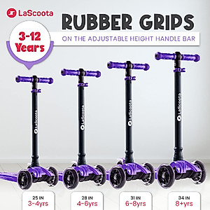 LaScoota 2-in-1 Kids Kick Scooter, Adjustable Height Handlebars and Removable Seat, 3 LED Lighted Wheels and Anti-Slip Deck, for Boys & Girls Aged 3-12 and up to 100 Lbs.