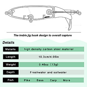 6PCS Fishing Lures for Bass, Bass Whopper Lures Kit, Plopping Bass Lure with Floating Rotating Tail for Bass Trout, Bass Topwater Lure for Freshwater Saltwater