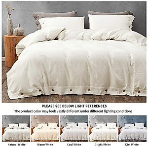 melingo Queen Duvet Covers, White Washed Cotton Duvet Cover Set, Soft, Cooling, Breathable Bedding Collection Set with Buttons Closure. Solid Color Quilt Cover (1 Comforter Cover + 2 Pillow Cases)
