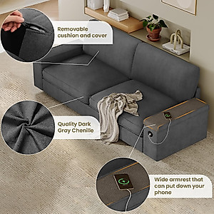 SEDETA Modern Couch, Comfy Couches for Living Room, Oversized Loveseat Sofa, Deep Seat Sofa with Storage and 2 USB Charging Ports, Removable Sofa Cover(Dark Grey Chenille)