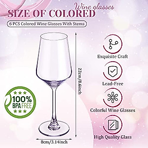 Gejoy 6 Pcs Colored Wine Glasses with Stems Set of 6 Large 12oz Italian Style Tall Stemmed Wine Glasses Colorful Red Wine Stemware for Gifts Valentine's Day, Anniversary, Birthday (Purple)