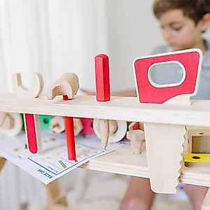 Melissa & Doug Solid Wood Project Workbench Play Building Set - STEAM Toy, Wooden Kids Work Bench, Toy Tool Bench