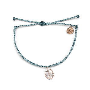 Pura Vida Rose Gold Mother of Pearl Monstera Bracelet - 100% Waterproof, Adjustable Band - Light Grey