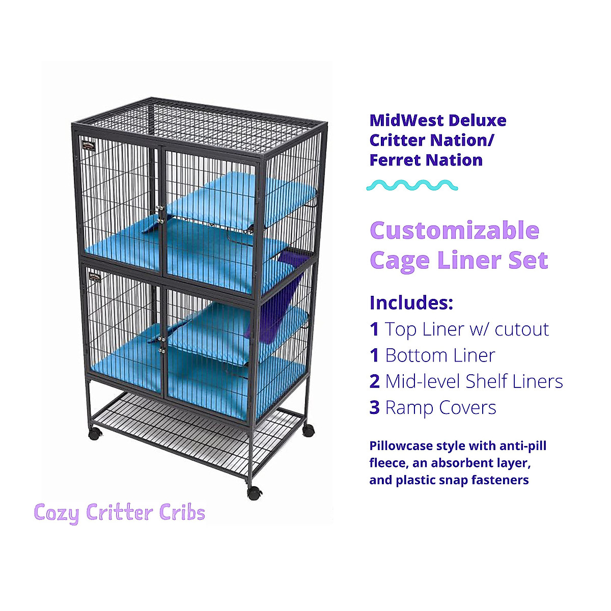 Customizable 7-piece Cage Liner Set for Midwest Double Critter/Ferret Nation | Rats, Sugar Gliders, Ferrets, Chinchillas