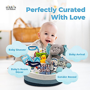 Bundle of Joy Deluxe New Baby Gift Basket | Newborn Baby Boy Gift Set with Baby Essentials | Baby Gift Basket for Expecting Moms | Baby Layette Set | Blue Baby Gift Set | Nikki's Gift Baskets