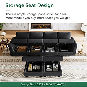 HONBAY Modular Sectional Sofa Convertible U Shaped Couch with Reversible Chaise Velvet Modular Sofa Sectional Couch with Storage Ottoman, Black