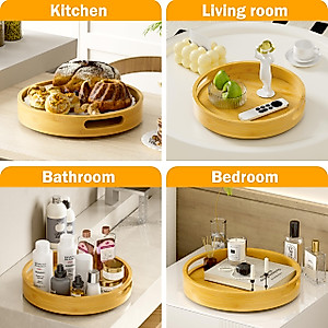 Homerays 12 Inch Lazy Susan Organizer, Kitchen Rotating Spice Rack, Bamboo Lazy Susan with Double Handles for Kitchen Cabinet (Bamboo, Medium)