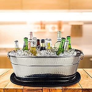 BREKX Stainless-Steel Ice Bucket & Beverage Tub for Parties, Hammered Stainless Steel Finish, Leak-Proof, Rust-Proof, with Handles - 15 Quarts