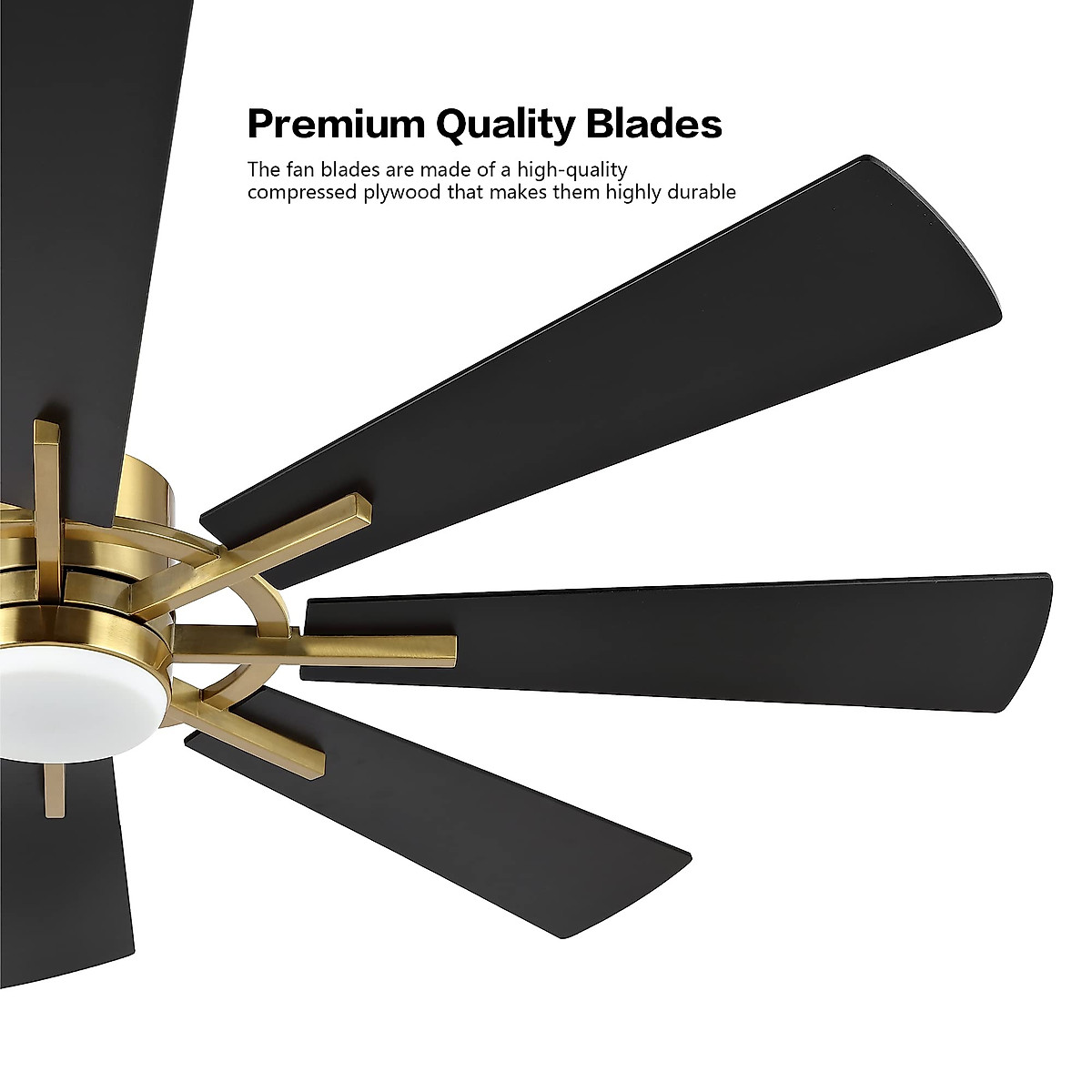 WINGBO 60" DC Ceiling Fan with Lights and Remote Control, Gold and Black Ceiling Fan, 8 Plywood Blades, 6-Speed Reversible DC Motor, Modern Ceiling Fan Indoor for Kitchen Bedroom Living Room