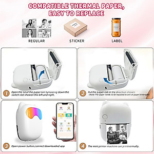 COOPOY Mini Pocket Printer, Bluetooth Smart Sticker Printer with 13 Rolls Paper,Mini Study Thermal Printer,Photo Printer Phone Printer with Cartoon Stickers and Watercolor Pen,Gift for Kids