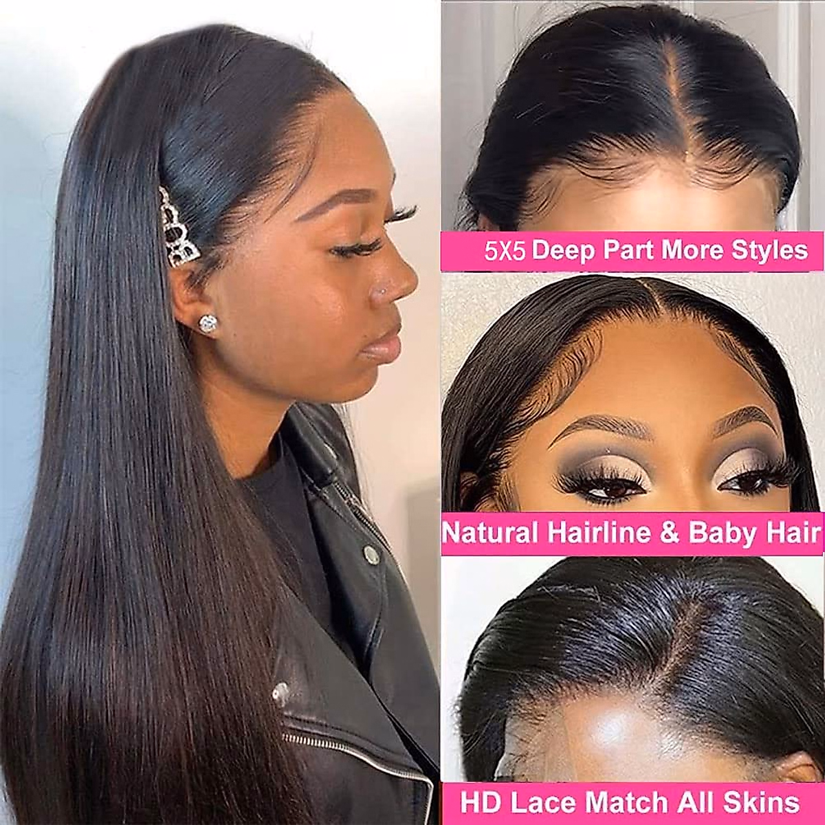 LRSICAL Lace Front Wigs Human Hair Straight 5x5 HD Lace Closure Wigs Human Hair Pre Plucked 180 Density Straight Human Hair Wigs for Black Women (5x5 Hd Lace Closure Wigs, 20 Inch, Straight)