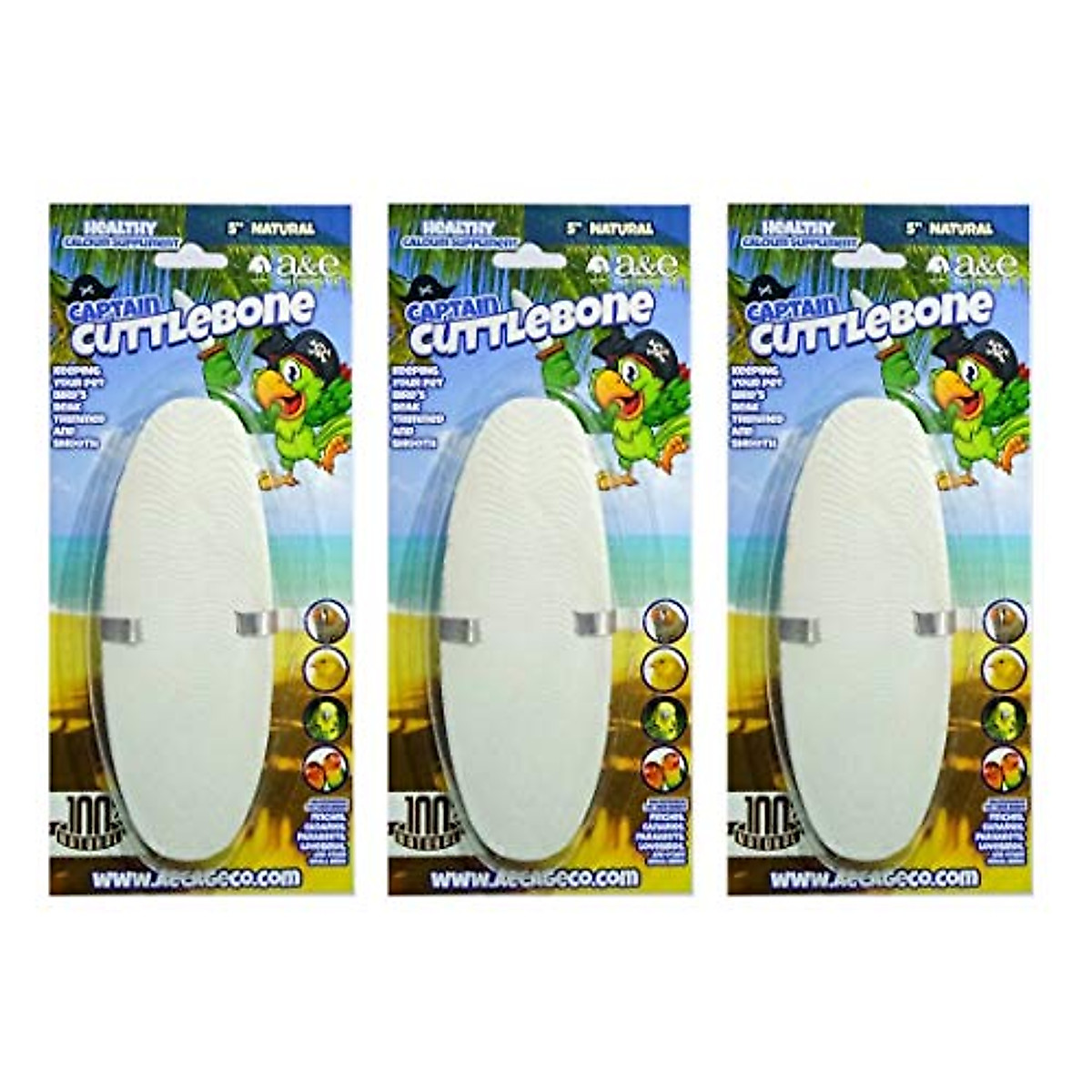 A&E Cage Captain Cuttlebone, 5 Inch, Healthy Calcium Supplement for Finches, Canaries, Parakeets, and Lovebirds (3 Pack - 5 in)