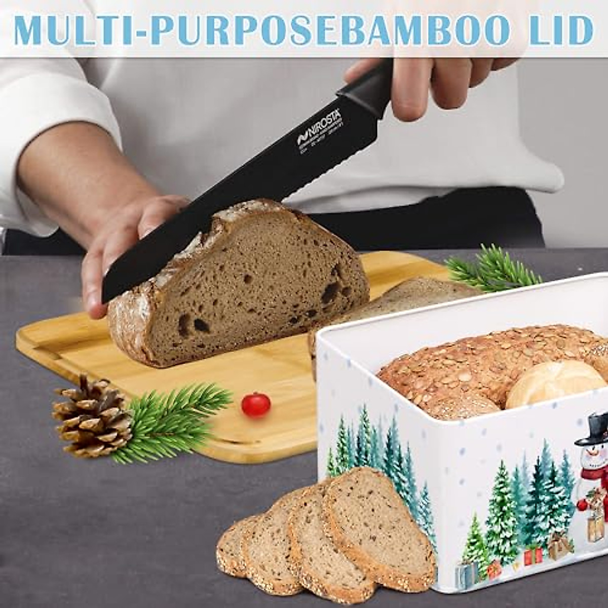 Pinata Rustic Christmas Bread Box, White, 13"L x 8.3"W x 5.3"H, Perfect for Christmas Kitchen Decor and Gift Giving