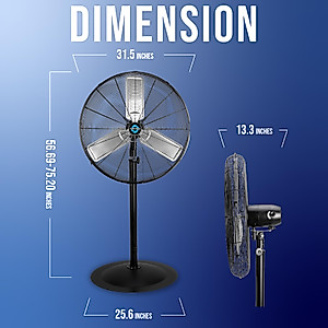 Tornado Commercial Industrial 3 Aluminum Blade Stationary Pedestal Fan, 30 Inch, Oscillating, High Velocity 8850 CFM, UL Safety Listed, Black (30 Inch Oscillating)