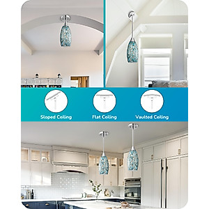 EDISHINE Pendant Light, Hand Blown Hanging Light Fixture, Adjustable Brushed Nickel Rods, Blue Glass Pendant Lighting for Kitchen Island, Sink, Bathroom, Dining Room