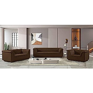 Meridian Furniture 192Brown-S Cascade Collection Modern | Contemporary Velvet Upholstered Sofa with Soft Brown Velvet Fabric, Deep Channel Tufting, Curved Arms, 94" W x 34" D x 28" H, Brown