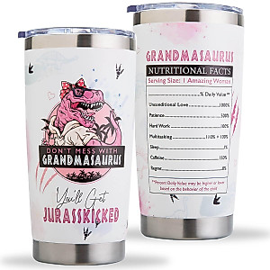 Grandma Tumbler, Dont Mess with Grandmasaurus Coffee Cup, Valentines Day Gifts for Grandma Birthday, Worlds Best Grandma Ever, Grandma Mothers Day Gifts from Grandkids Grandson, Things for Grandma