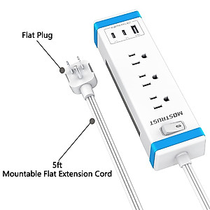 Mostrust 3-Outlet Power Strip, White, 5 Feet