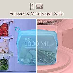 Reli. Reusable Silicone Bags (6 Pack, Multi-Size) | Snack, Sandwich, Gallon (2 Each) - Aqua | Silicone Bags for Food Storage | Reusable Food Storage for Meal Prep | Dishwasher/Freezer Safe