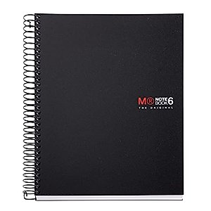 Miquelrius Medium Wirebound Notebook, 6" x 8" A5, 6-Subject, College Ruled, Black