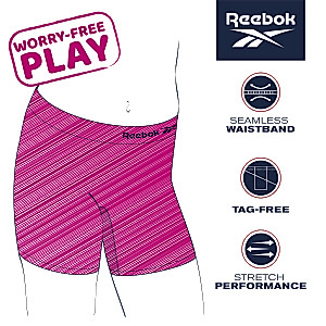 Reebok Girls' Boyshorts Underwear - 8 Pack Soft Seamless Long Leg Boy Shorts - Playground Shorts for Girls (6-16), Size 12-14, Black/Aqua/Hot Pink/Multi Stripes