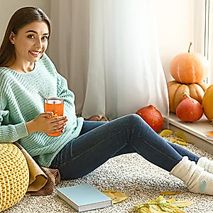 Hello Pumpkin Mug Travel Tumbler, Novelty Pumpkin Mug for Halloween Thanksgiving Harvest Festival, Cute Autumn Kitchen Decor, 20 oz Vacuum Insulated Mug Tumbler with Straw Lid and Brush