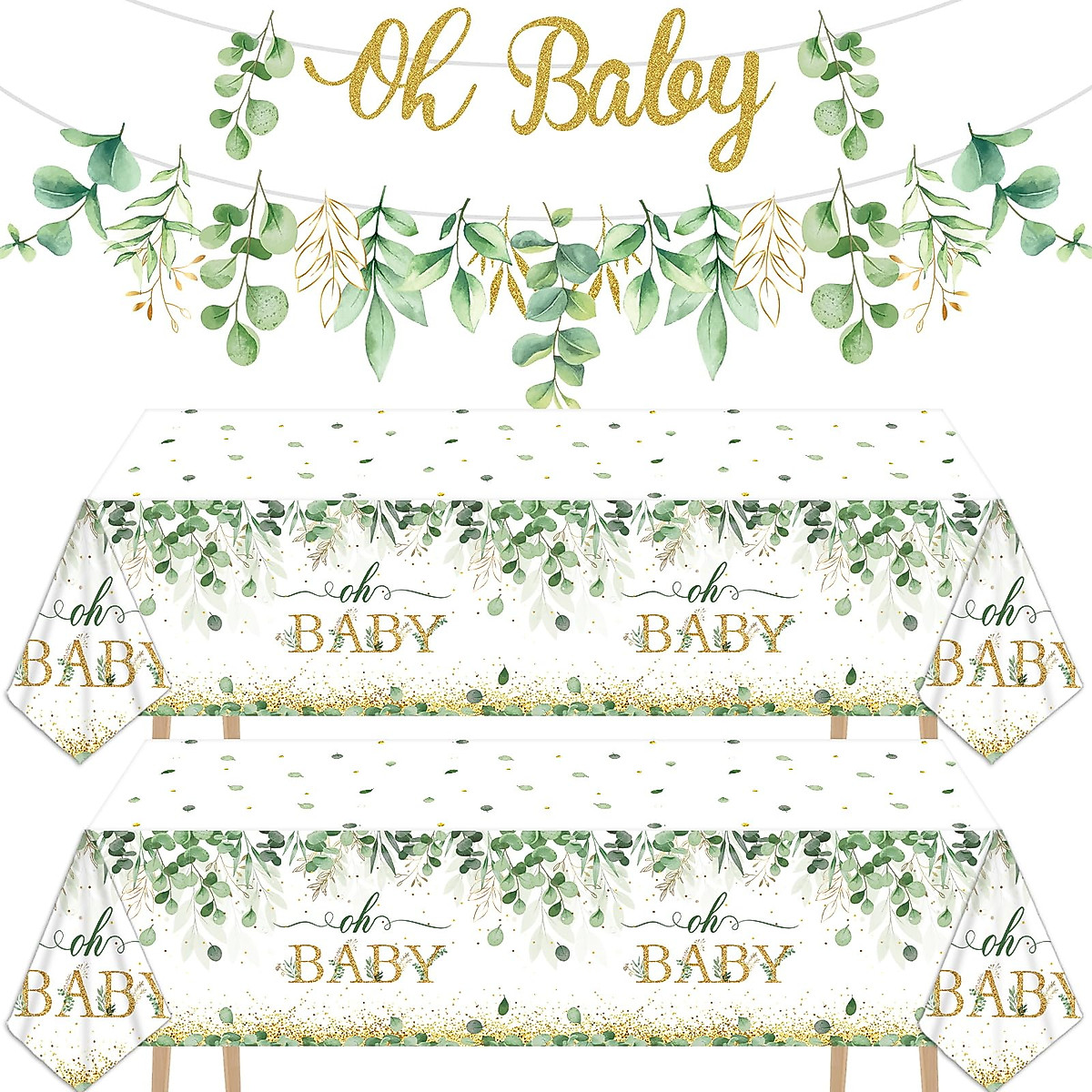 Greenery Baby Shower Banner Eucalyptus Leaves Oh Baby Tablecloth for Kids Green Eucalyptus Sign Welcome Oh Baby Table Cover Welcome Baby Shower Eucalyptus Birthday Gender Neutral Party Decoration