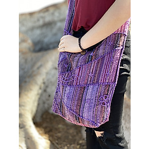 Hand Embroidered Peace and Sunrise Boho Crossbody Hippie Handbag - Unique, Ethical, and Vibrant for the Free-Spirited Soul (Purple)