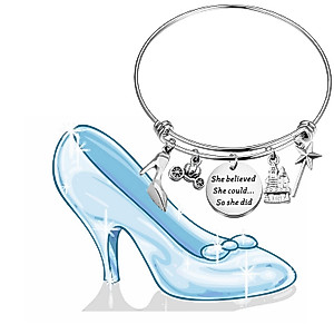 PLITI She Believed She Could So She Did Inspired Gift Fairy Tale Fans Gift Princess Stainless Steel Adjustable Bracelet Gift Friend Jewelry (She believed Cind bg)