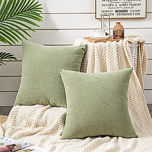 GAWAMAY Decorative Square Throw Pillow Covers 18x18 Inch set of 2, Super Soft Chenille Farmhouse Fall Pillowcase for Living Room Bedroom Sofa Couch Cushion Cover Fundas Para Cojines Sage Green 45x45cm