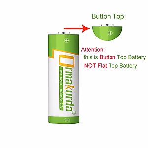 Ormakurda 18500 Rechargeable Battery, IMR 18500 1600mAh 3.7V Li-ion Rechargeable Batteries with Button Top,for Flashlight, Solar Garden Light (2Pack)