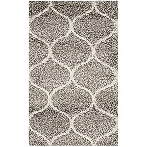 SAFAVIEH Hudson Shag Collection Accent Rug - 3' x 5', Grey & Ivory, Trellis Design, Non-Shedding & Easy Care, 2-inch Thick Ideal for High Traffic Areas in Entryway, Living Room, Bedroom (SGH280B)