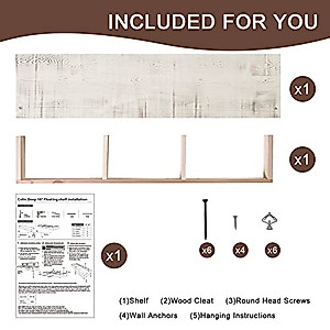 JOLLYMER 10" Deep Floating Shelves Rustic Wall Mounted Wooden Shelves for Bedroom, Bathroom, Living Room (Washed White,48 Inch)