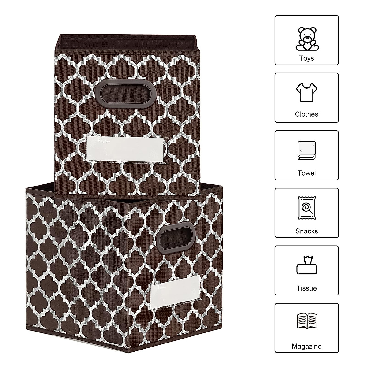 homyfort Cube Storage Organizer Bins 13x13 - Fabric Storage Cubes Foldable Baskets Square Box with Labels and Dual Sturdy Handles for Shelf, Nursery, Cabinet, Clothes, Toys, Set of 4 (Brown)