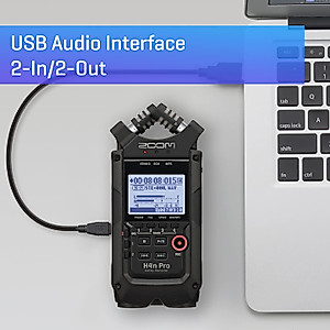 Zoom H4n Pro 4-Track Portable Recorder, All Black, Stereo Microphones, 2 XLR/ ¼“ Combo Inputs, Battery Powered, for Stereo/Multitrack Recording of Music, Audio for Video, and Podcasting
