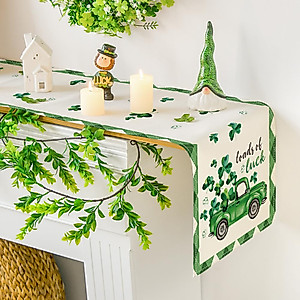 Artoid Mode Buffalo Plaid Edge Shamrock Loads of Luck St. Patrick's Day Table Runner, Seasonal Spring Holiday Kitchen Dining Table Decoration for Indoor Outdoor Home Party Decor 13 x 72 Inch