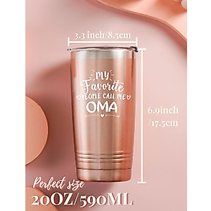 Onebttl Oma Gifts for Grandma, Insulated Stainless Steel Wine Tumbler with Lid, For Grandma on Birthday, Mother’s Day, Christmas, Rose Gold, (20 oz) My favorite people call me Oma