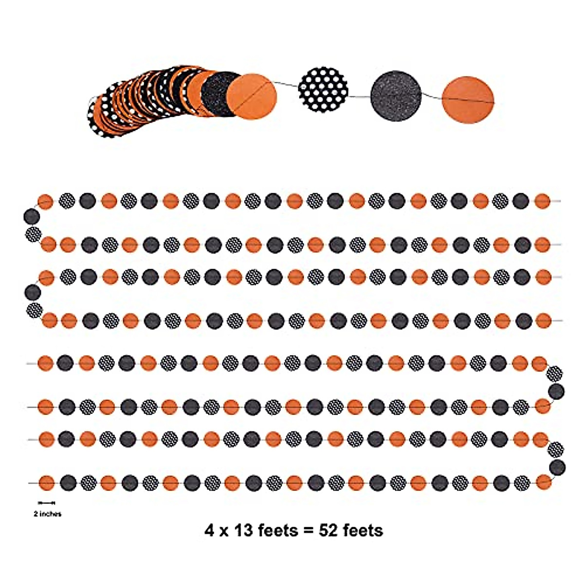 Glitter Black Orange White Dot Circle Garland Halloween Hanging Decoration Haunting Banner Devil Backdrop Demon Decor for Bday/Birthday Sweet 16