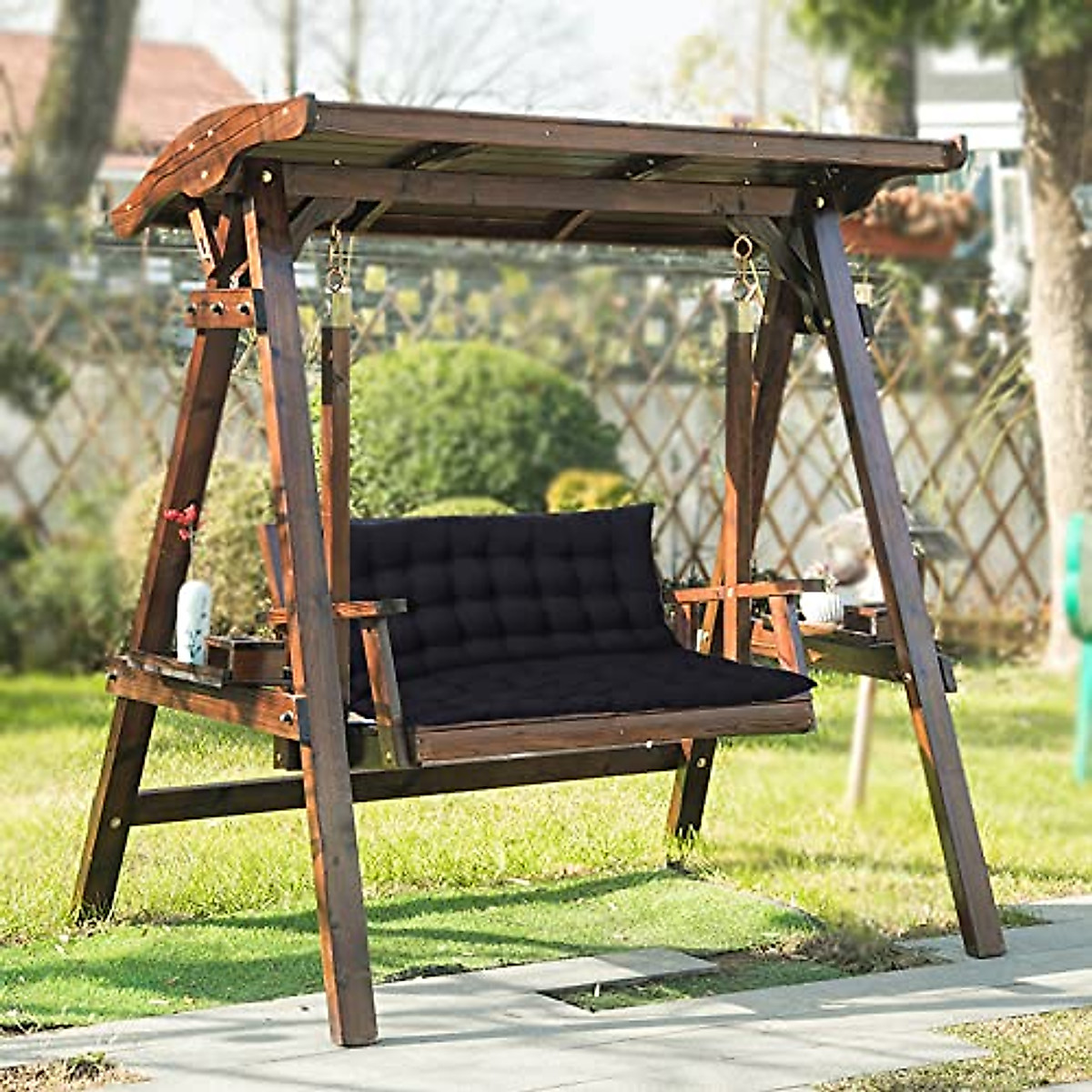 Hruile Replacement Cushion for Outdoor Patio Swing, 2-3 Seater Bench Cushion with Backrest, 3 Inch Thick Seat Cushion Sofa Pad