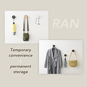 GUDEE Ran Bamboo Wall Mount Round Hooks, Heavy Duty Modern Decorative Durable Hanger for Hanging Bags, Shoes, Towels, Accessories and More in Foyer, Kitchen, Bedroom, Closet in Color Brown