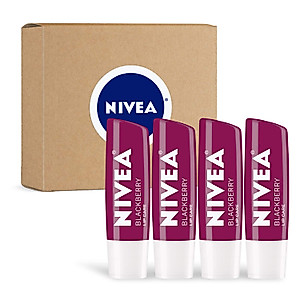 NIVEA Lip Balm, Blackberry Flavored Tinted Lip Balm Stick with Shea Butter and Jojoba Oil, 0.17 Oz, Pack of 4
