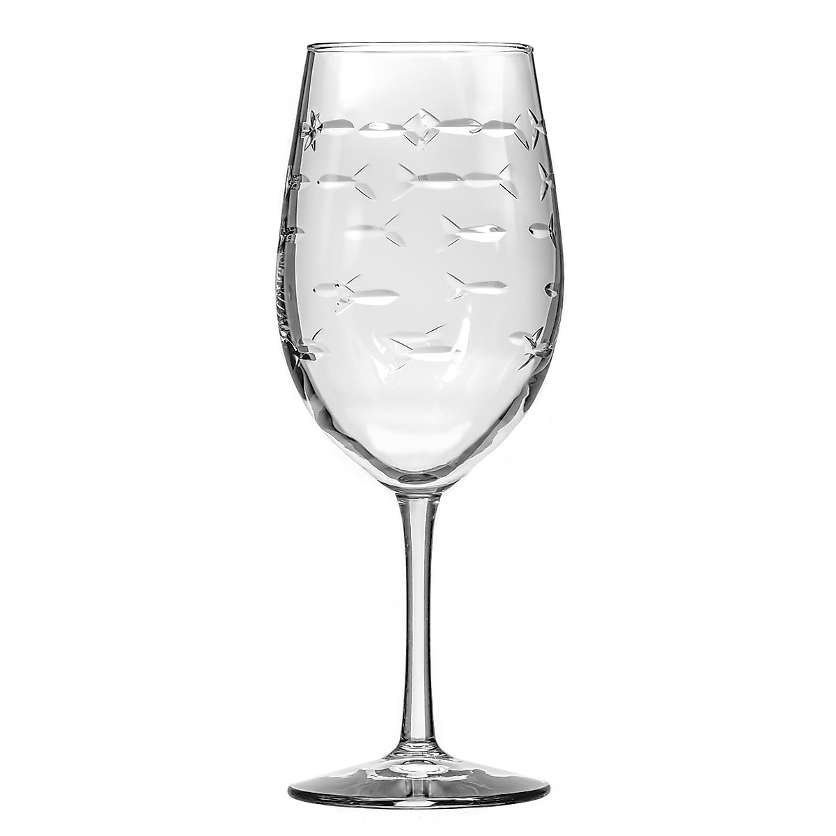 Rolf Glass School of Fish 18oz All Purpose Wine Glass | Set of 4 | Large Wine Glasses | Lead-free Crystal Glass | Engraved Wine Glasses | Made in the USA