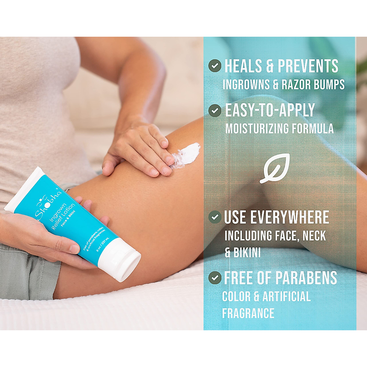 Shobha Ingrown Relief Lotion – One-Step Ingrown Hair Treatment – Post Waxing Hair Bump Remover - Skin Care Product for After Face, Body and Bikini Hair Removal, 8 oz