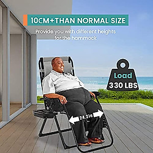 FDW Oversized Padded Zero Gravity Chair Lounge Chair Outdoor Patio Recliner with Cup Holder Adjustable Headrest for Patio Pool Deck Camping Support 380lbs (1, Grey)