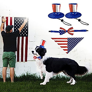 CooShou 4Pcs 4th of July Dog Costume Independence Day Dog Outfit American Flag Pet Dog Hat Bandana Bow Tie Triangle Scarf for Dogs Cats Puppy Kitten